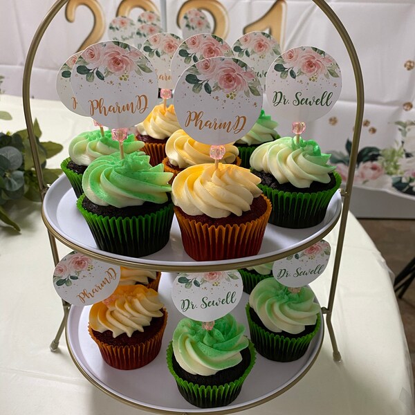 Pink Gold Floral Editable Cupcake Toppers, Blush Printable Cupcake ...