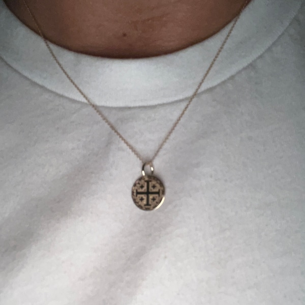 Dainty 14k Solid Gold Jerusalem Cross Coin Necklace: Greek Orthodox ...