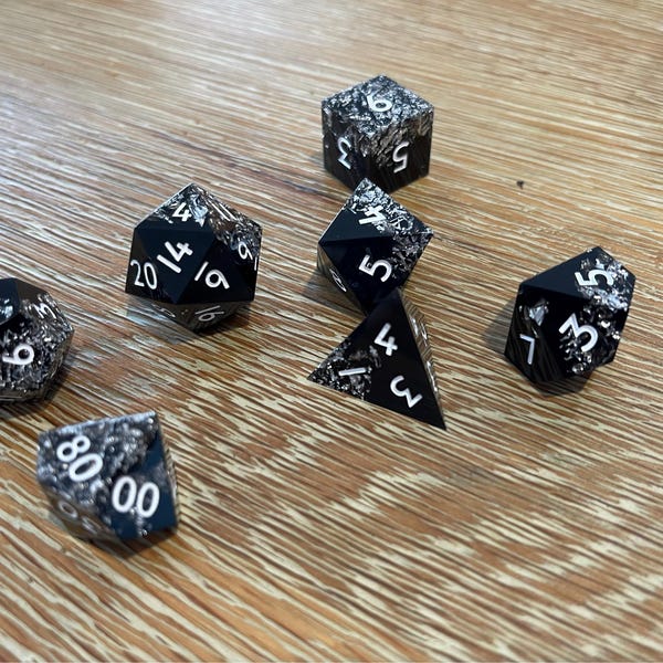 Solstice - Silver Foil Dice, False Snowflake Obsidian Dice, Handmade ...