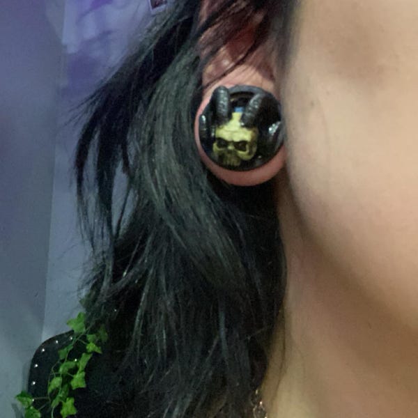 3D Black Plugs With Demon Skulls, Halloween Ear Plug Gauges 20 Mm 21mm ...
