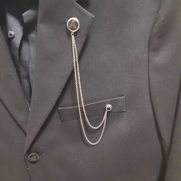 Customized Handmade Silver Chain Lapel Pin: Personalized Letter Brooch ...