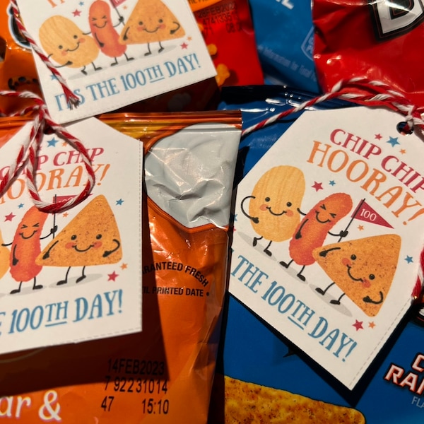 100 Days of School Printable Tag Classroom Snack Tag Chip Bag Tags Gift ...
