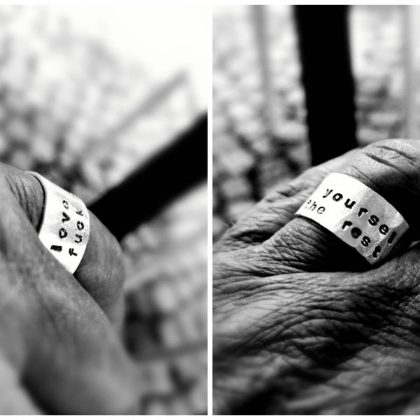 Personalized Silver Hammered Ring, 10 Mm Wide Sterling Silver Ring With ...