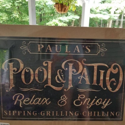 METAL SIGN Personalized Pool & Patio Sign Backyard Bar and Grill Lanai ...