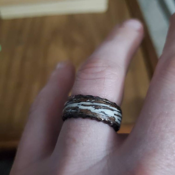 Lightning Glow Ring, Hammer Texture Ring, Titanium Wood Glow Ring, Mens ...