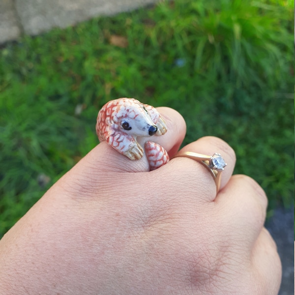 Porcelain Pangolin Ring • Hand-painted Ceramic Animal Wrap Ring • Camp ...