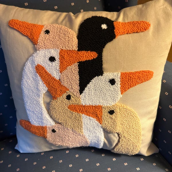 Handmade Punch Needle Embroidery What the Duck Pillow Cover, Country ...