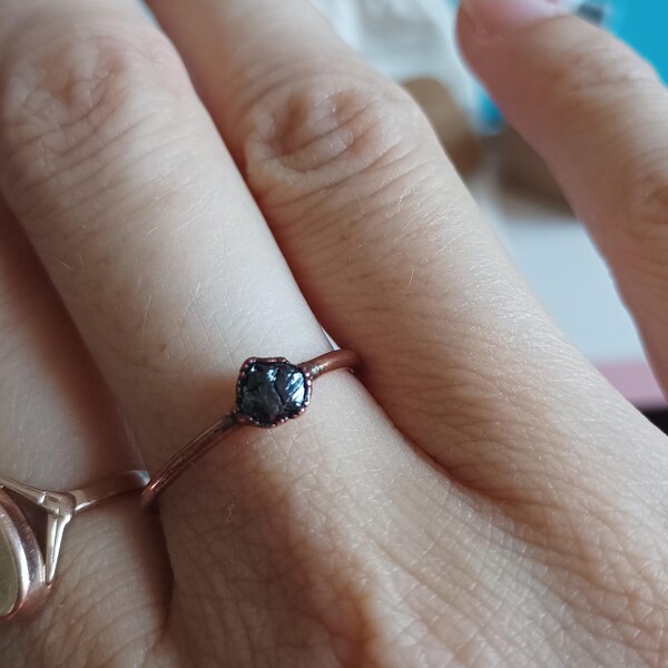 Black Diamond Copper Ring / Natural Gemstone/ Raw Stone Jewelry ...