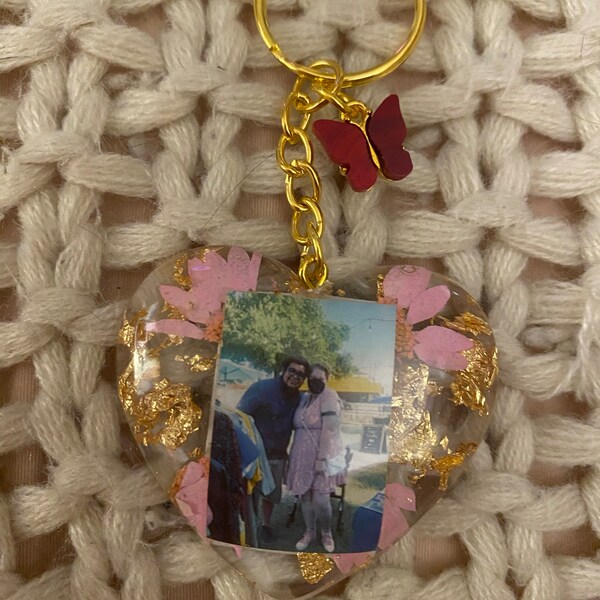 DOUBLE SIDED Resin Photo Keychain With Flowers | Photo Keychain | Resin ...