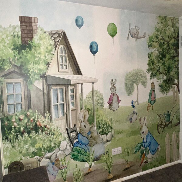 Peter Rabbit Wallpaper, Rabbit Wall Decor, Nursery Wallpaper, Boys ...