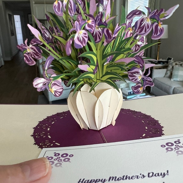 3D Purple Iris Vase Pop-up Card | Mother's Day Floral Gift | Pop up ...