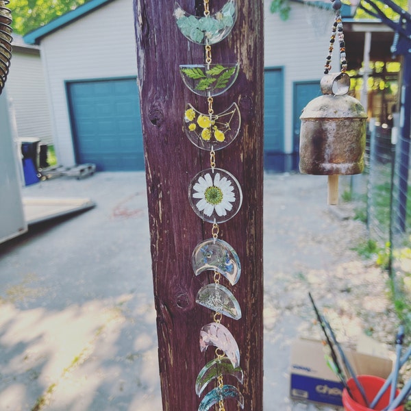 Hanging Moon Phase Decor, Dried Flowers, Flower Moon, Boho Decor ...