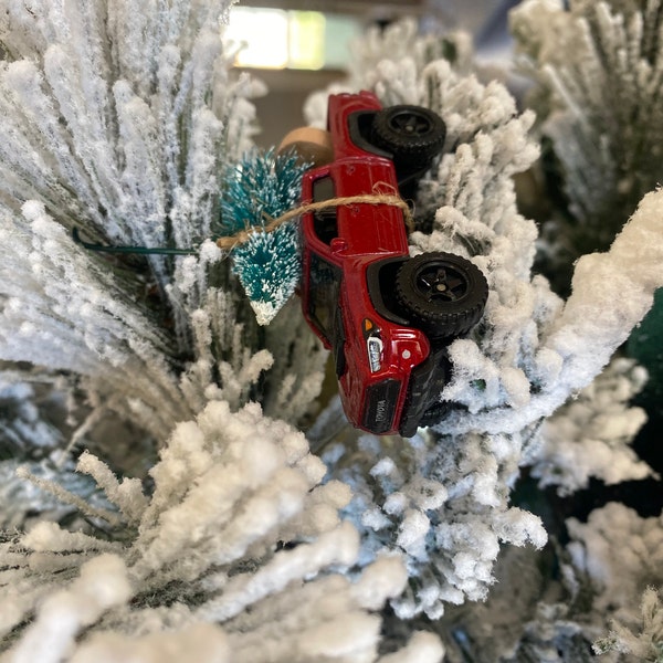 Toyota Tacoma Red Carrying Christmas Tree Christmas Ornament Hot Wheel ...