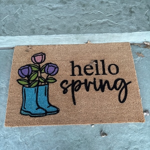 Pink and White Flowers Doormat Spring Doormat Spring Porch Decor Floral ...