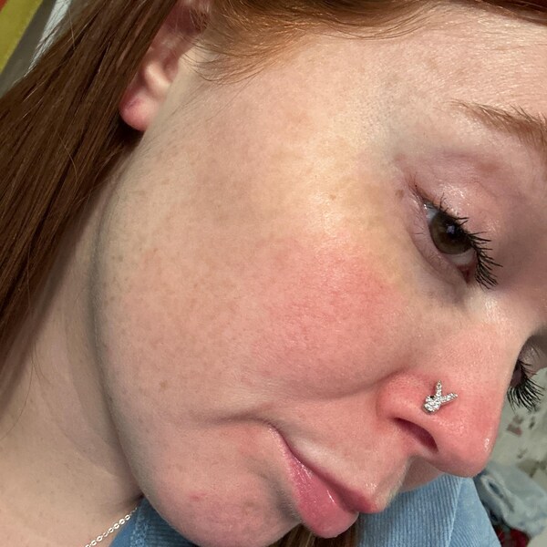 Double Butterfly Nose Ring, Gold Nose Rings, CZ Stone, Surgical Steel, 20G, L Bend, Nose ...