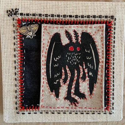 Mothman Linocut Print Sew Patch, Linen, Block Print, Cryptid, Halloween ...