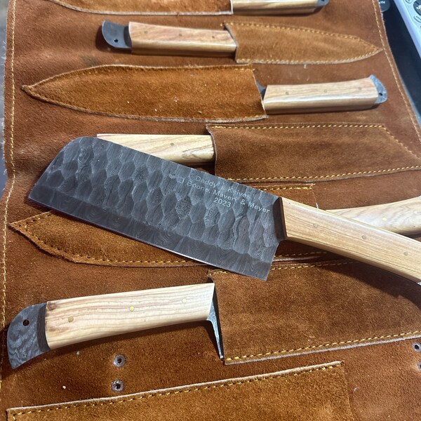 8 Pcs Damascus Steel Hand Forged Kitchen Knife Set, Damascus Chef Set ...