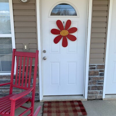 Flower Door Hanger, 21 Inch Red Wood Daisy FLOWER Door Sign, Wood ...