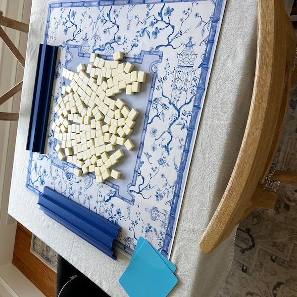 Chinoiserie Mahjong Mat, Blue and White Neoprene Mahjongg Mat, Blue ...