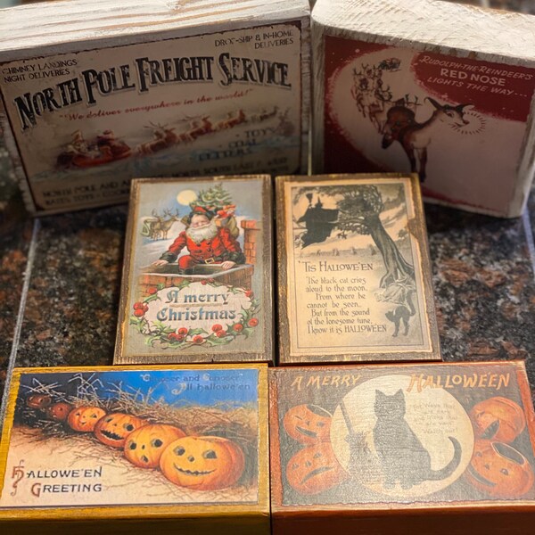 Vintage Halloween Wood Blocks; Vintage Halloween Shelf Sitters ...