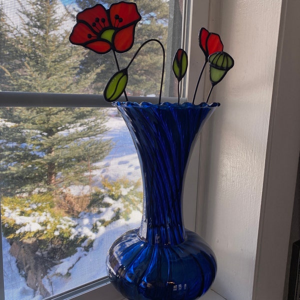 Stained Glass Flower Bouquet Poppy on Stem, Window Hangings - Etsy