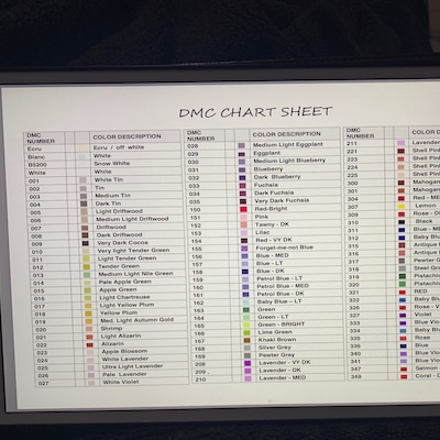 Dmc Chart Pdf File for Printing - Etsy