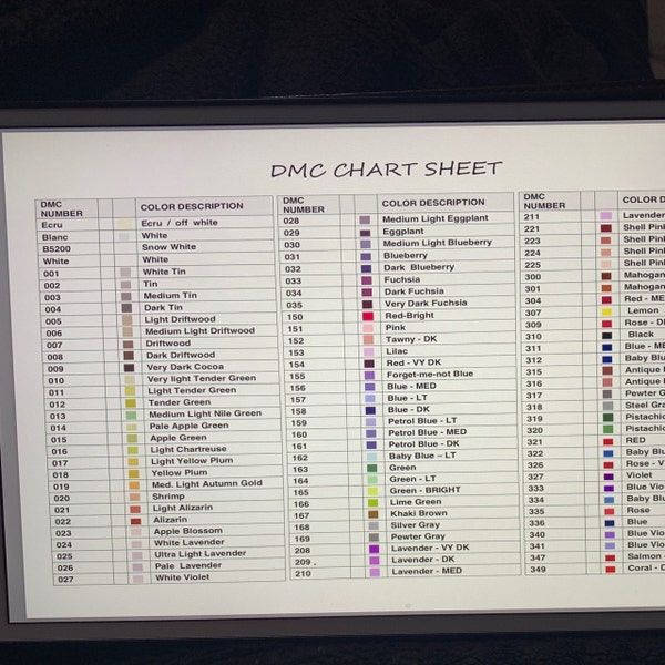 Dmc Chart Pdf File for Printing - Etsy