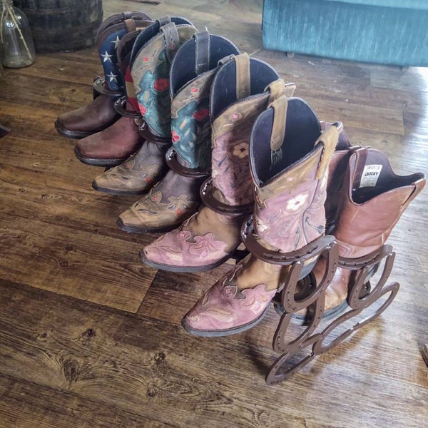 Rustic Brown Horseshoe Boot Rack- Horseshoe Decor - Boot Organizer - 6 ...