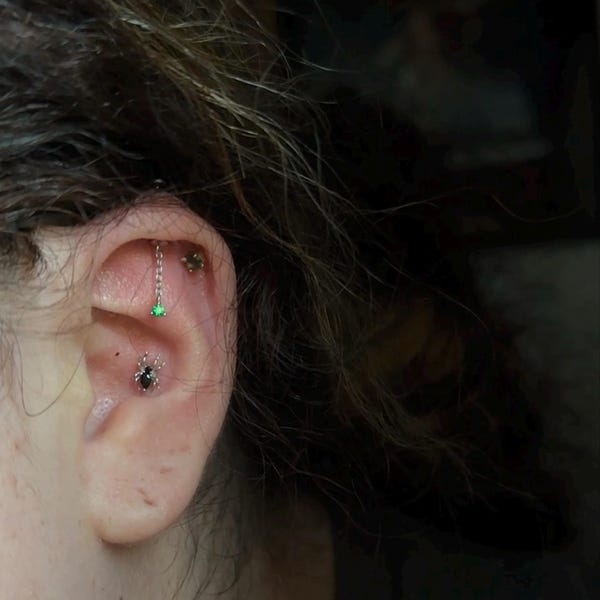 Dainty Triple Chain Pink Ruby CZ Helix Piercing, Cartilage Piercing 20g ...