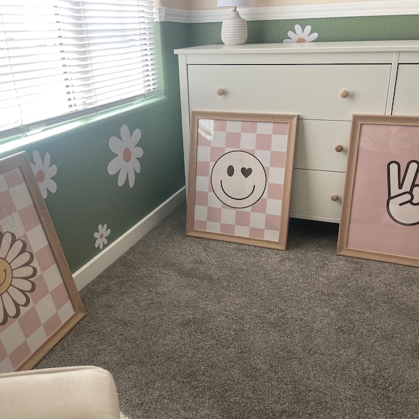 Rock and Roll Poster, Set of 3, Black White Nursery, Checkered Smiley ...