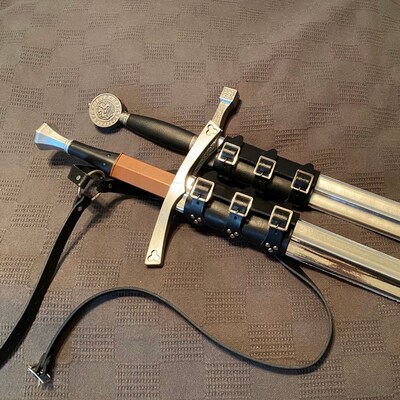 Wolf Double Back Scabbard Black Leather LARP and Cosplay - Etsy