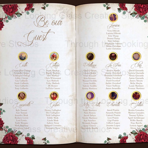 Storybook Seating Chart With Red Flowers, Be Our Guest, Fairytale ...