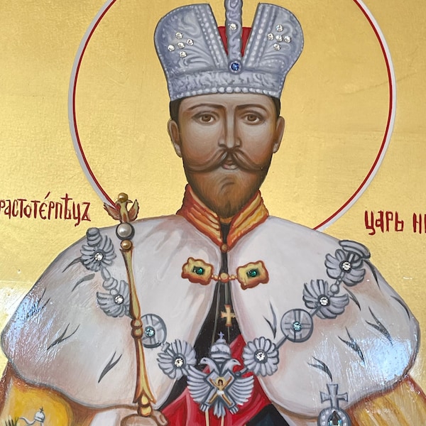 Handpainted Tsar Nicholas II Icon: Orthodox Saint Nikolai, Gold Leaf ...