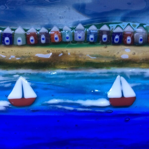 Fused Glass Large Croyde Bay Scene in Wooden Stand. - Etsy UK