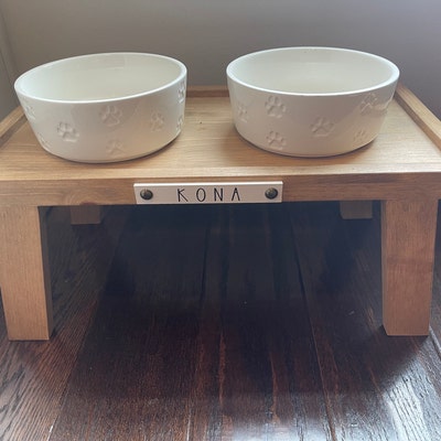 Modern Elevated Dog Feeder Pretty Girl Dog Bowl Stand Personalized ...