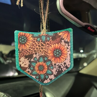 Denim Design Sunflower Cow Print Pocket Car Freshie Country - Etsy