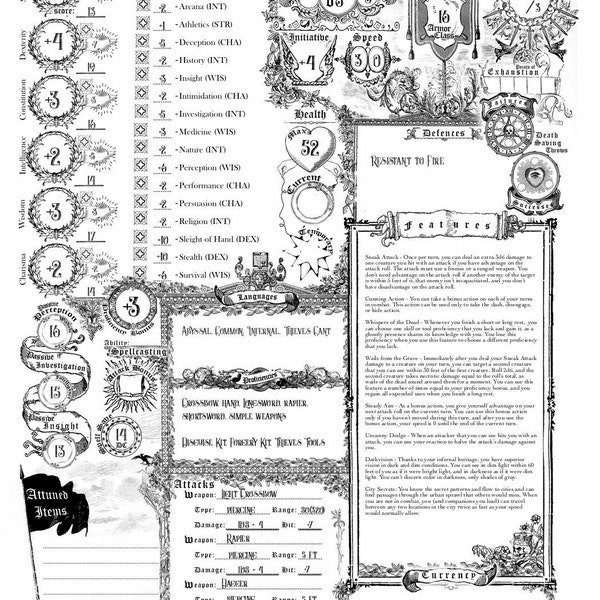 Gothic Vibes Character Sheet - D&D 5e - Etsy