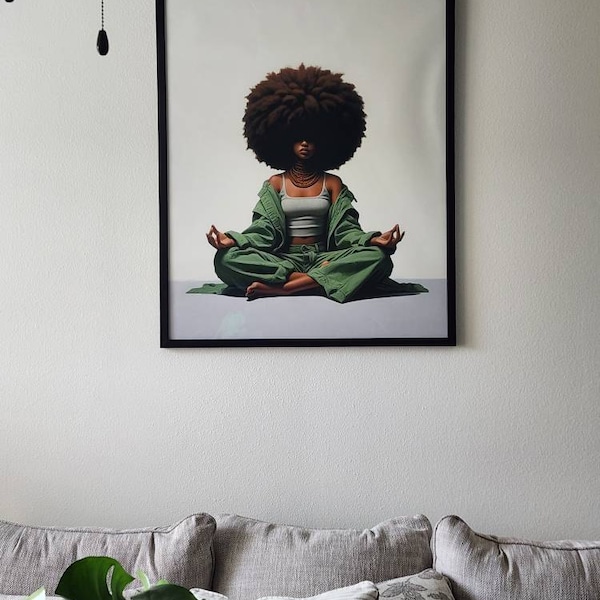 Black Girl Meditation Art Print, African American Zen Woman Wall Decor ...
