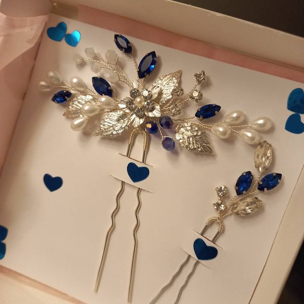 Blue Bridal Hair Pin, Navy Blue Bridal Hair Piece, Silver Wedding Hair ...