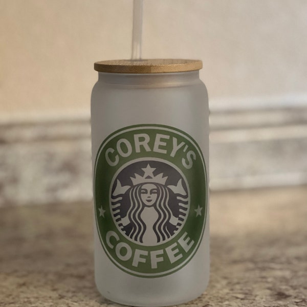 Glass Can Cup With Bamboo Lid, Iced Coffee Cup, Personalized Gifts for ...