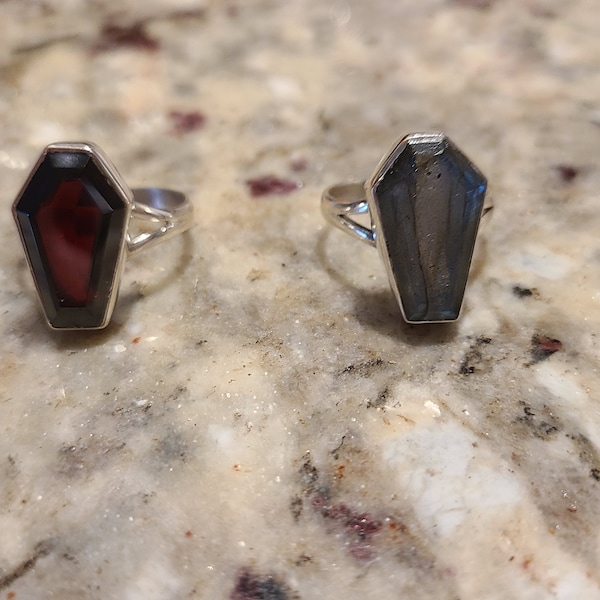 Natural Garnet Coffin Ring, 925 Solid Sterling Silver, Coffin Shape ...