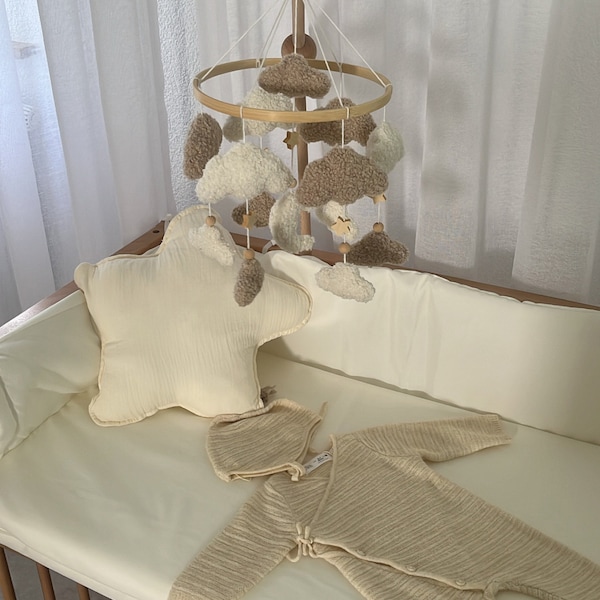 Baby Mobile Clouds Boucle/teddy Fabric Ecru/natural - Etsy