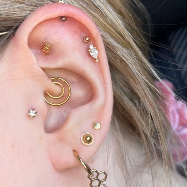 14K Solid Gold Hinged Clicker Hoop Huggie Hoop/cartilage Earring/conch ...