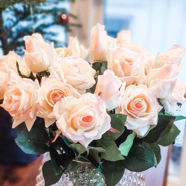Real Touch Light Blush Roses Buds Silk Roses DIY Wedding Flowers Silk ...
