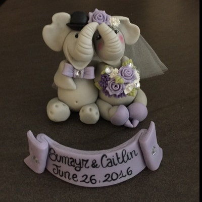 Custom Elephant Wedding Cake Topper, Elephants in Love Bride and Groom ...
