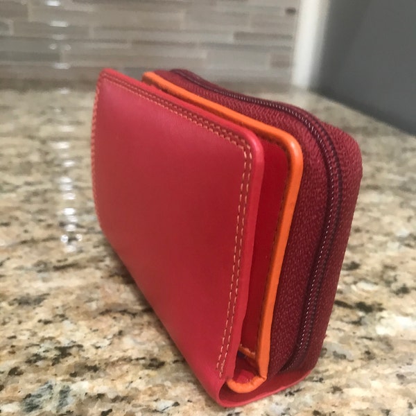 Small Leather RFID Purse - Rainbow Collection - Red - Large Coin Purse ...