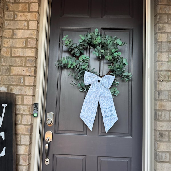 Bow Light Blue Chinoiserie Sash for Boxwood Wreath Chinoiserie Blue ...