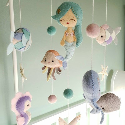 Mermaid Baby Mobile, Ocean Crib Mobile, Sea Creatures Cot Mobile ...