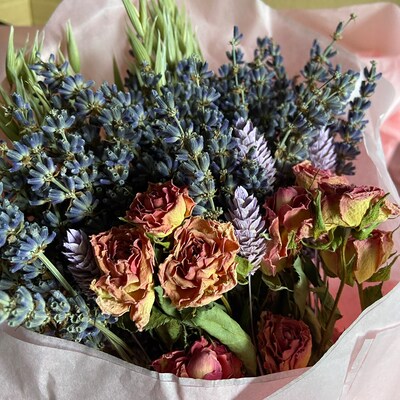 Dried Rose & Lavender Bouquet Everlasting Flower Arrangement Bridesmaid ...