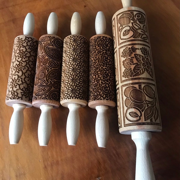 Wooden Rolling Pin, PAISLEY, Laser Engraved Rolling Pin, Embossed Small ...